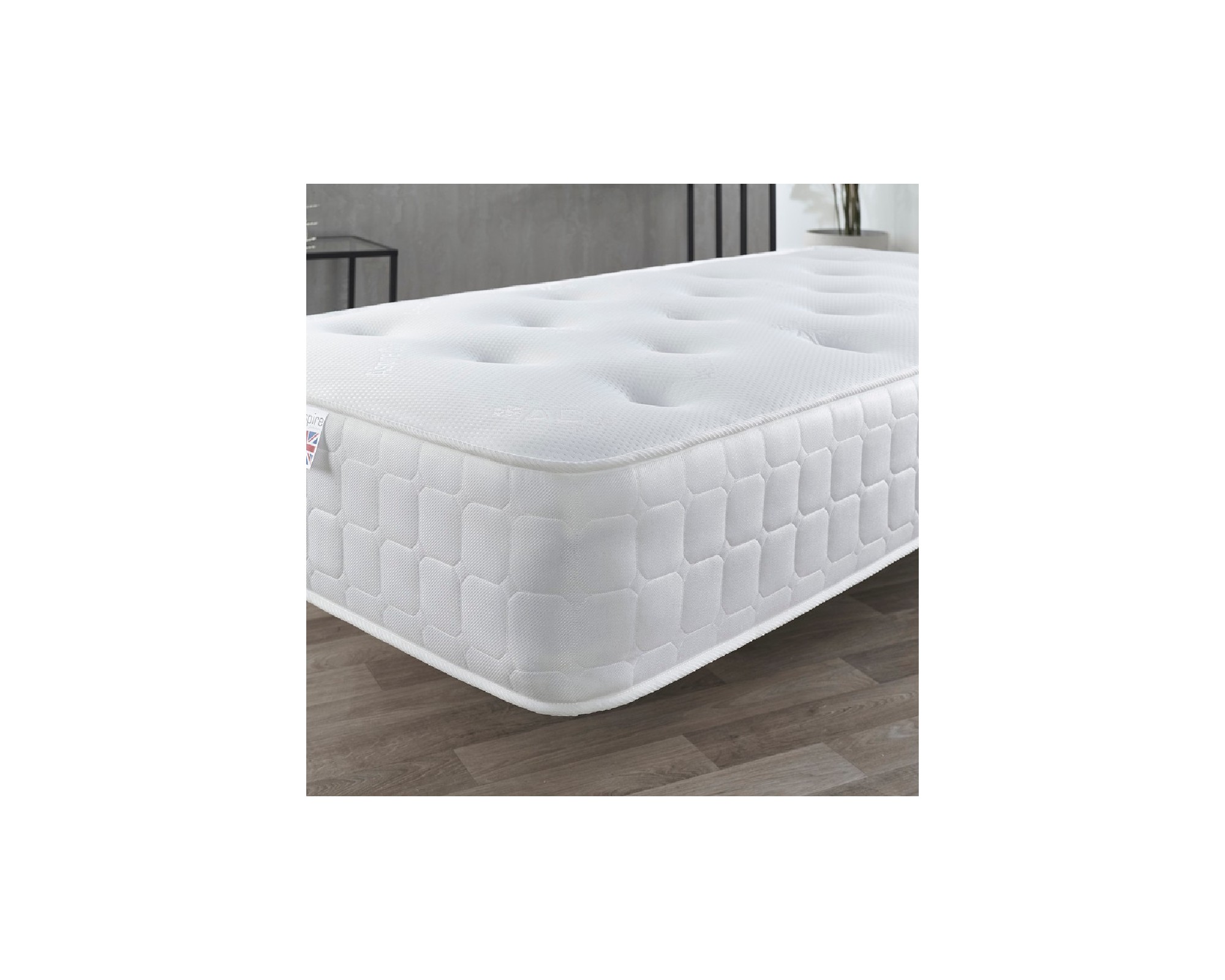 White Solid Wood Bed Frame with Hand Tufted UK Made Mattress
